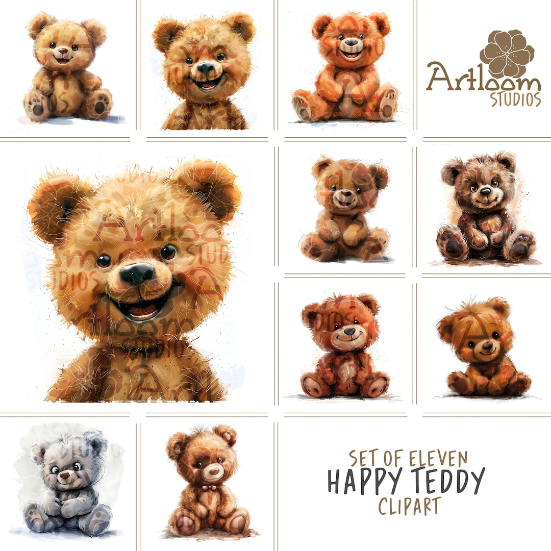 11 Happy Teddy Bear Clip Art Printable Watercolor Teddy Bear Images ...