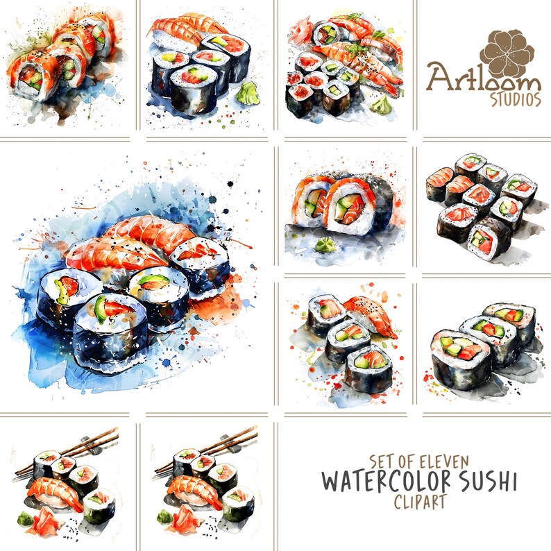 11 Watercolor Sushi Clip Art Printable Sushi Images High-quality ...