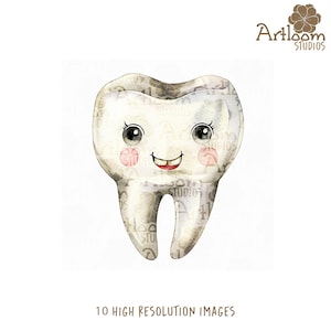 10 Cartoon Tooth Clip Art Printable Watercolor Tooth Jpgs High-quality ...