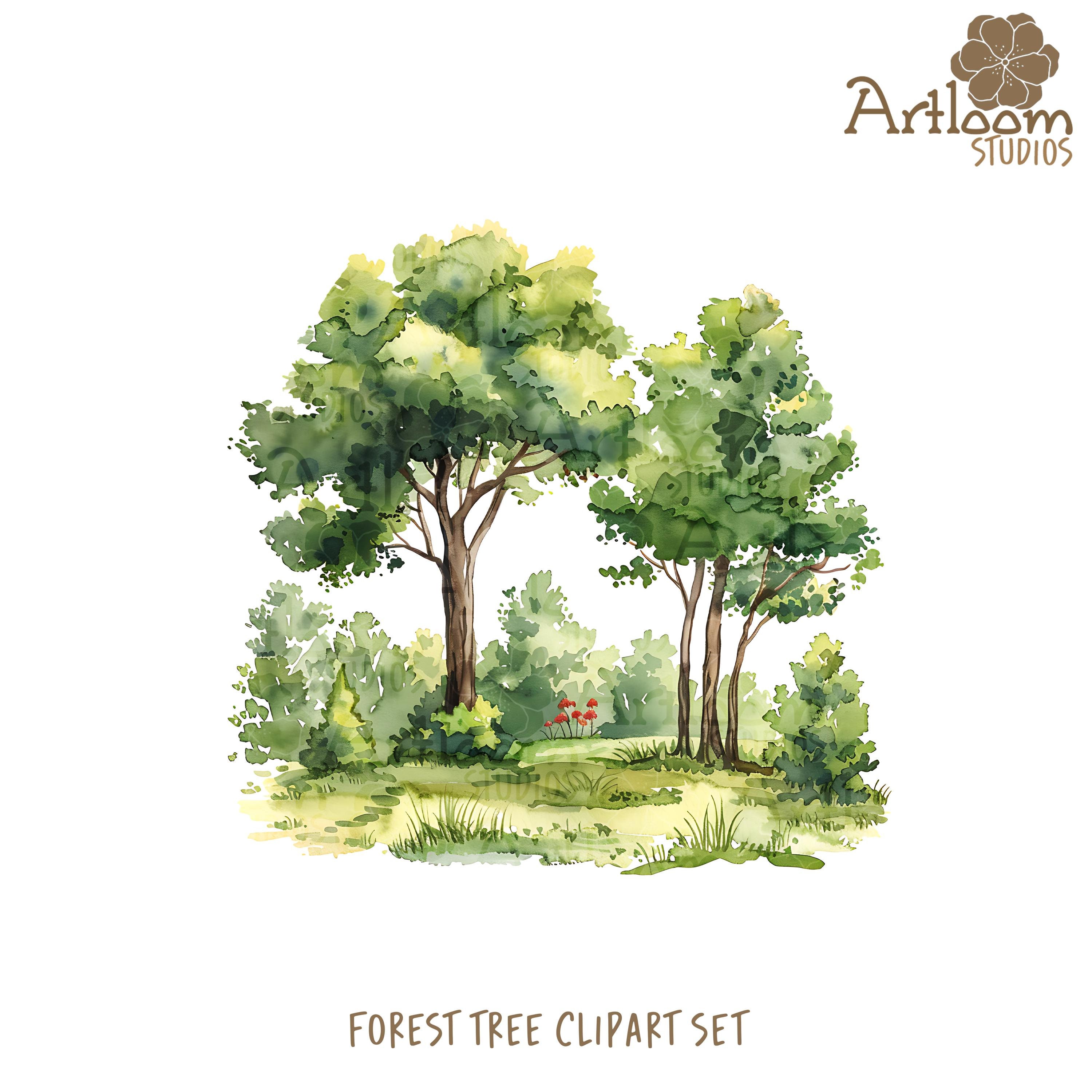 10 Forest Tree Clip Art Printable Watercolor Forest Tree Jpgs High ...