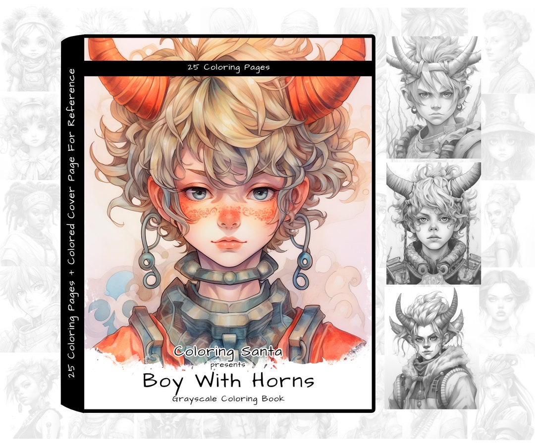 Boy With Horns Coloring Book 25 Grayscale Coloring Pages for - Etsy