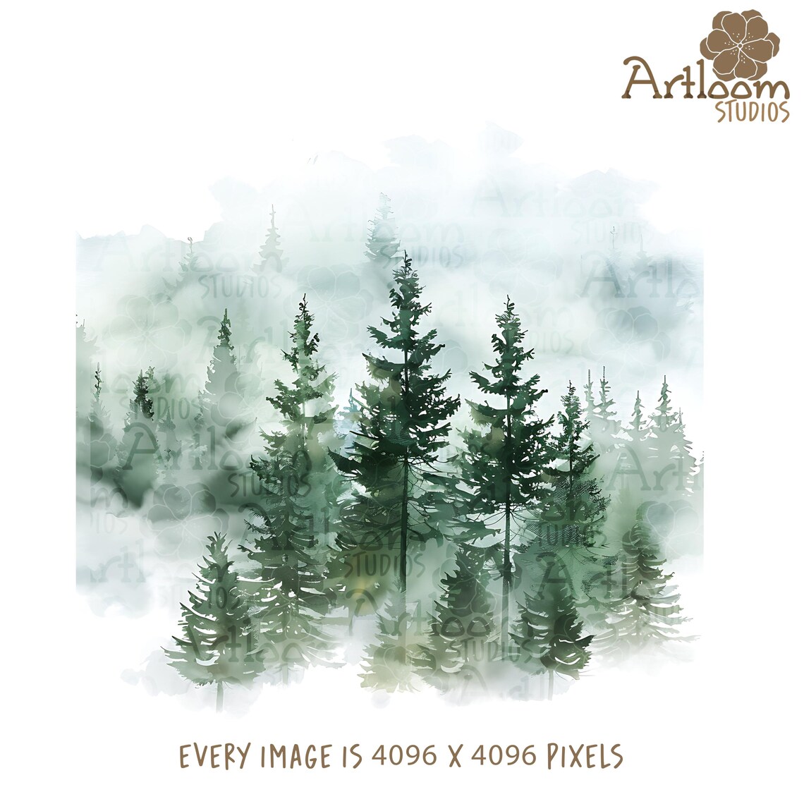 10 Foggy Pine Forest Clip Art Printable Watercolor Pine Forest Jpgs ...