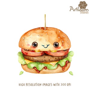 Buy 10 Cartoon Hamburger Clip Art printable Watercolor Hamburger Images ...