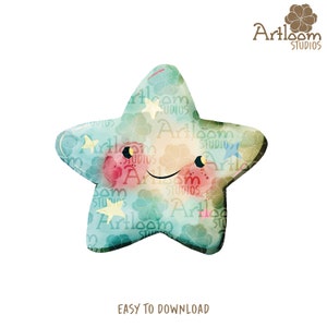 10 Cute Smiling Star Clip Art Printable Watercolor Cute Star Jpgs High ...