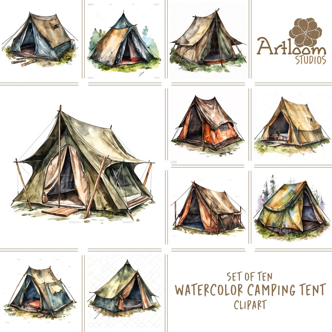 10 Watercolor Camping Tent Clip Art Printable Camping Tent Images High ...