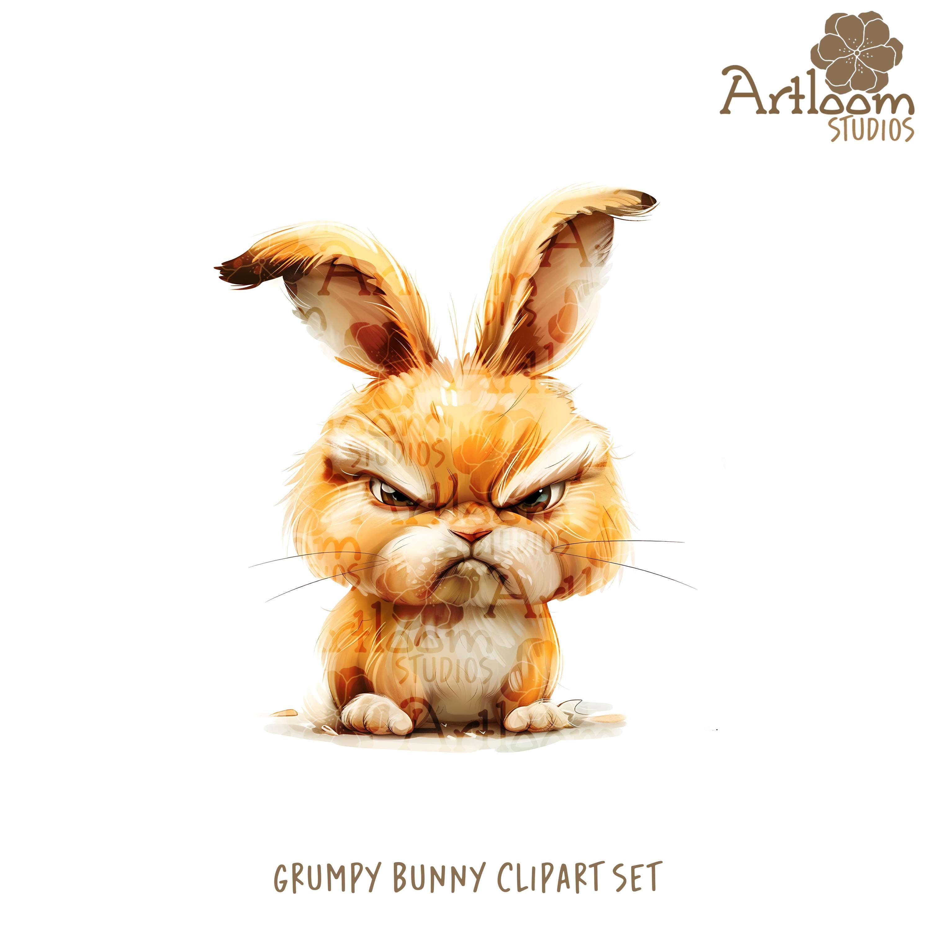 10 Grumpy Bunny Clip Art Printable Watercolor Angry Bunny Jpgs High ...