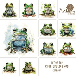 10 Cute Green Frog Clip Art Printable Watercolor Cute Frog Jpgs High ...