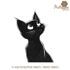 10 B&W Cartoon Cat Clip Art Printable Cute Cartoon Cats High-quality ...