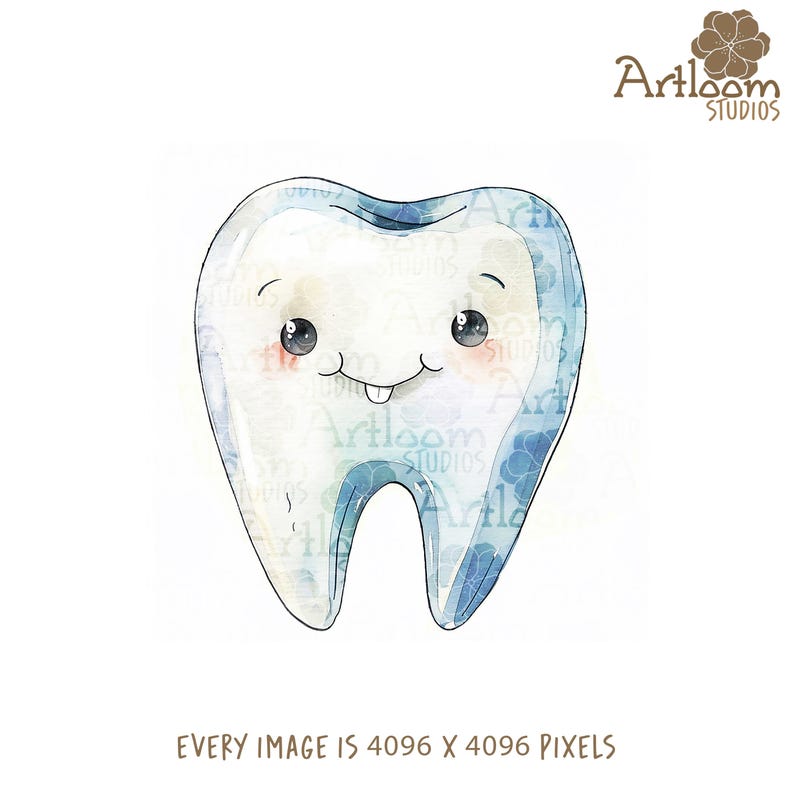 10 Cartoon Tooth Clip Art Printable Watercolor Tooth Jpgs High-quality ...