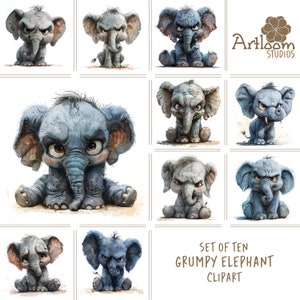 10 Grumpy Elephant Clip Art Printable Watercolor Grumpy Elephant JPG ...