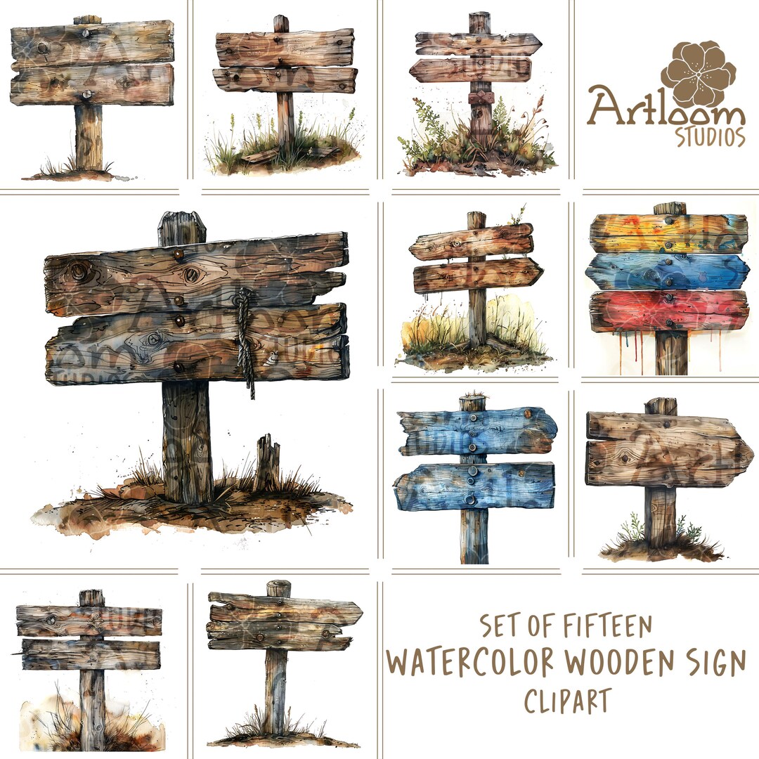 15 Watercolor Wooden Sign Clip Art Printable Wooden Sign Images High ...