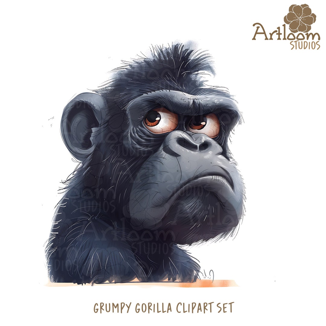 10 Grumpy Gorilla Clip Art Printable Watercolor Grumpy Gorilla JPG High ...