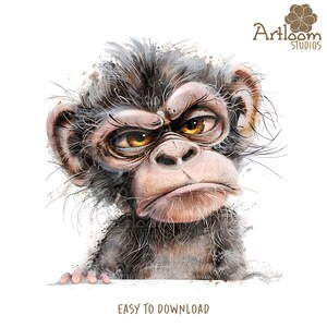 10 Grumpy Monkey Clip Art Printable Watercolor Grumpy Monkey JPG High ...