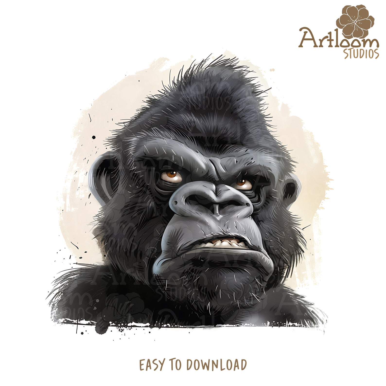 10 Grumpy Gorilla Clip Art Printable Watercolor Grumpy Gorilla JPG High ...