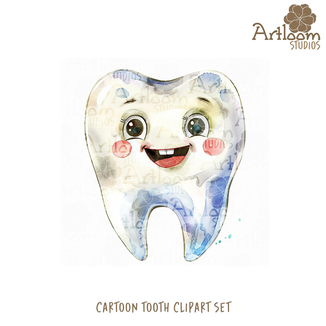 10 Cartoon Tooth Clip Art Printable Watercolor Tooth Jpgs High-quality ...