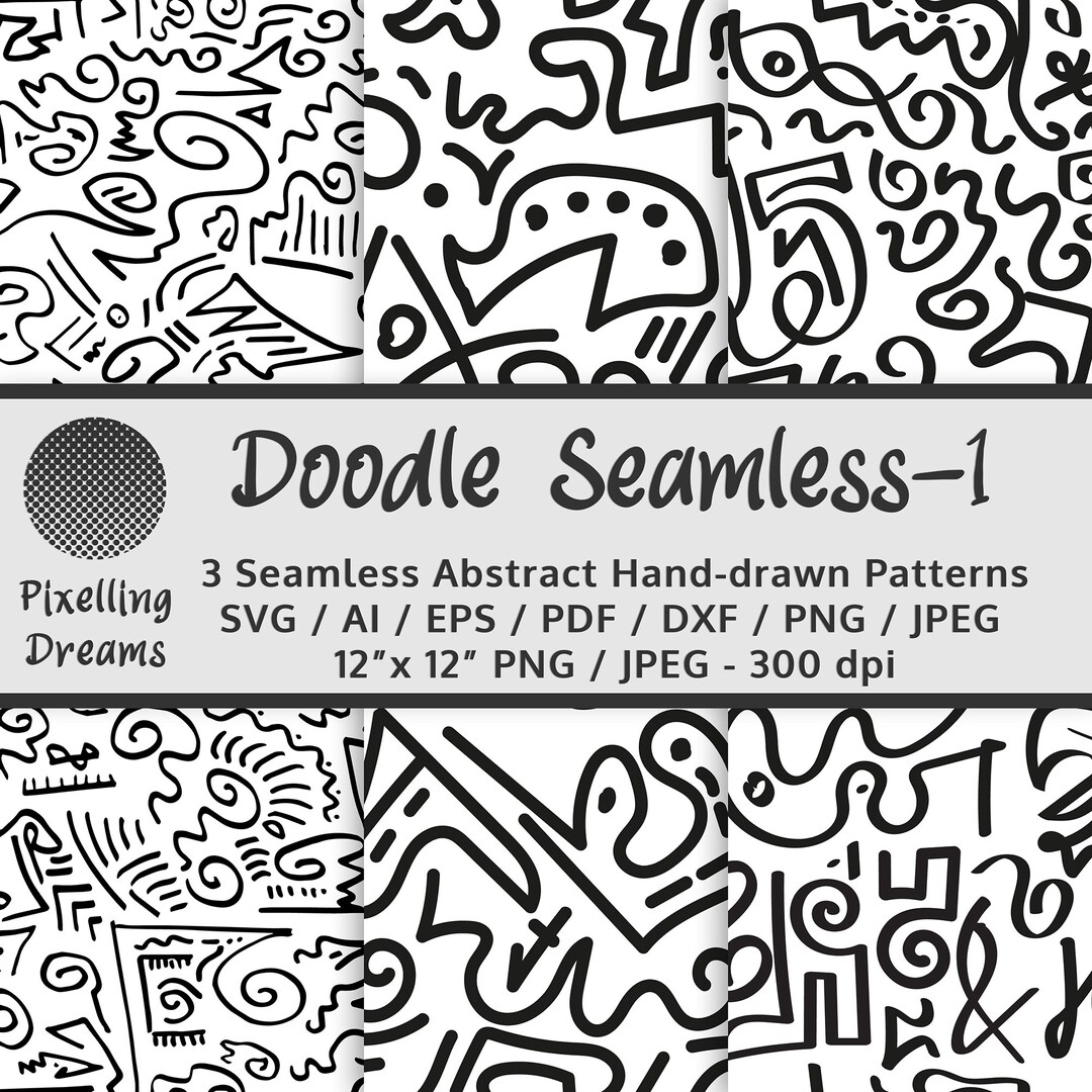 Doodle Seamless SVG Bundle, Seamless Abstract Hand-drawn Patterns ...
