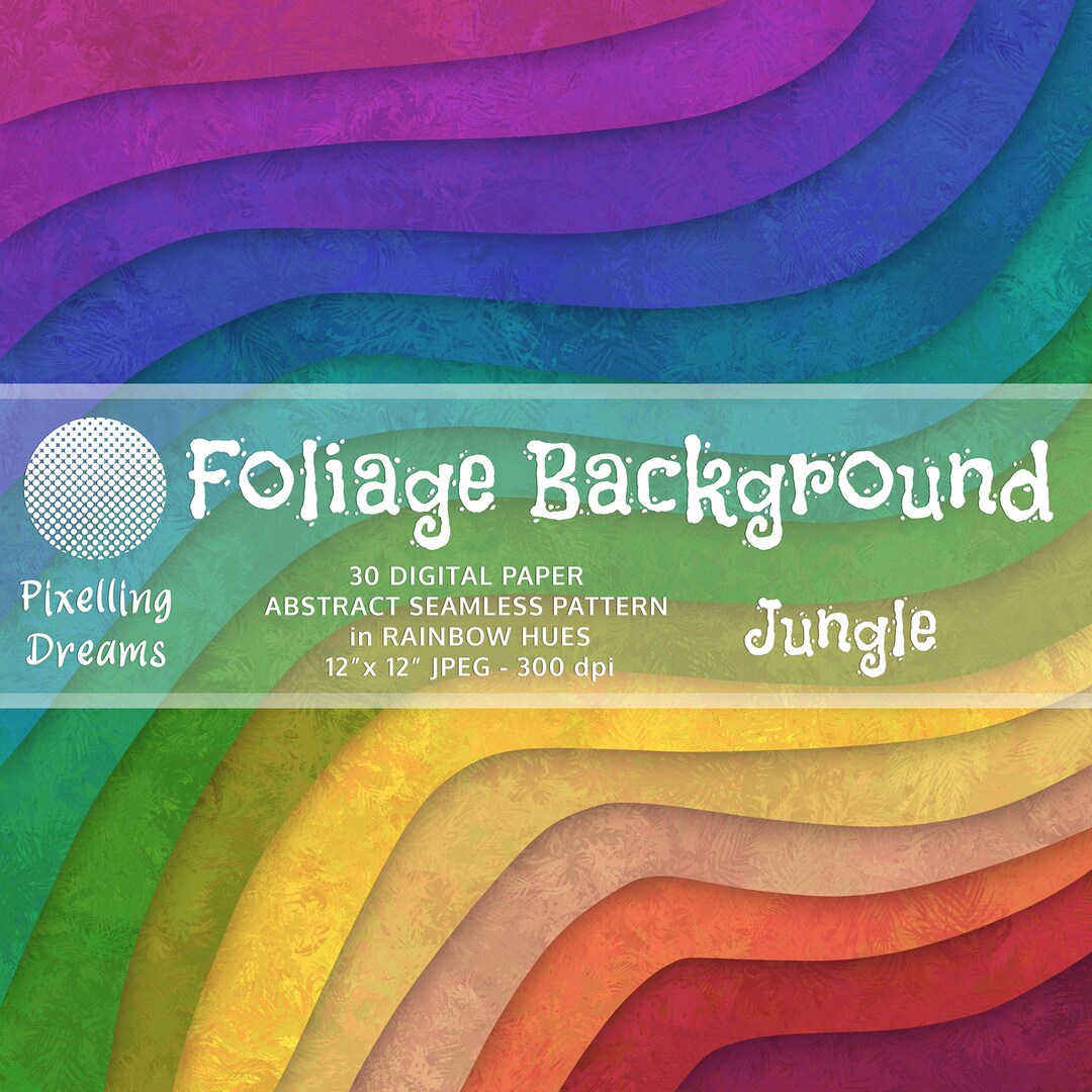 Foliage Background Jungle Digital Paper, Rainbow Colors Nature Seamless ...