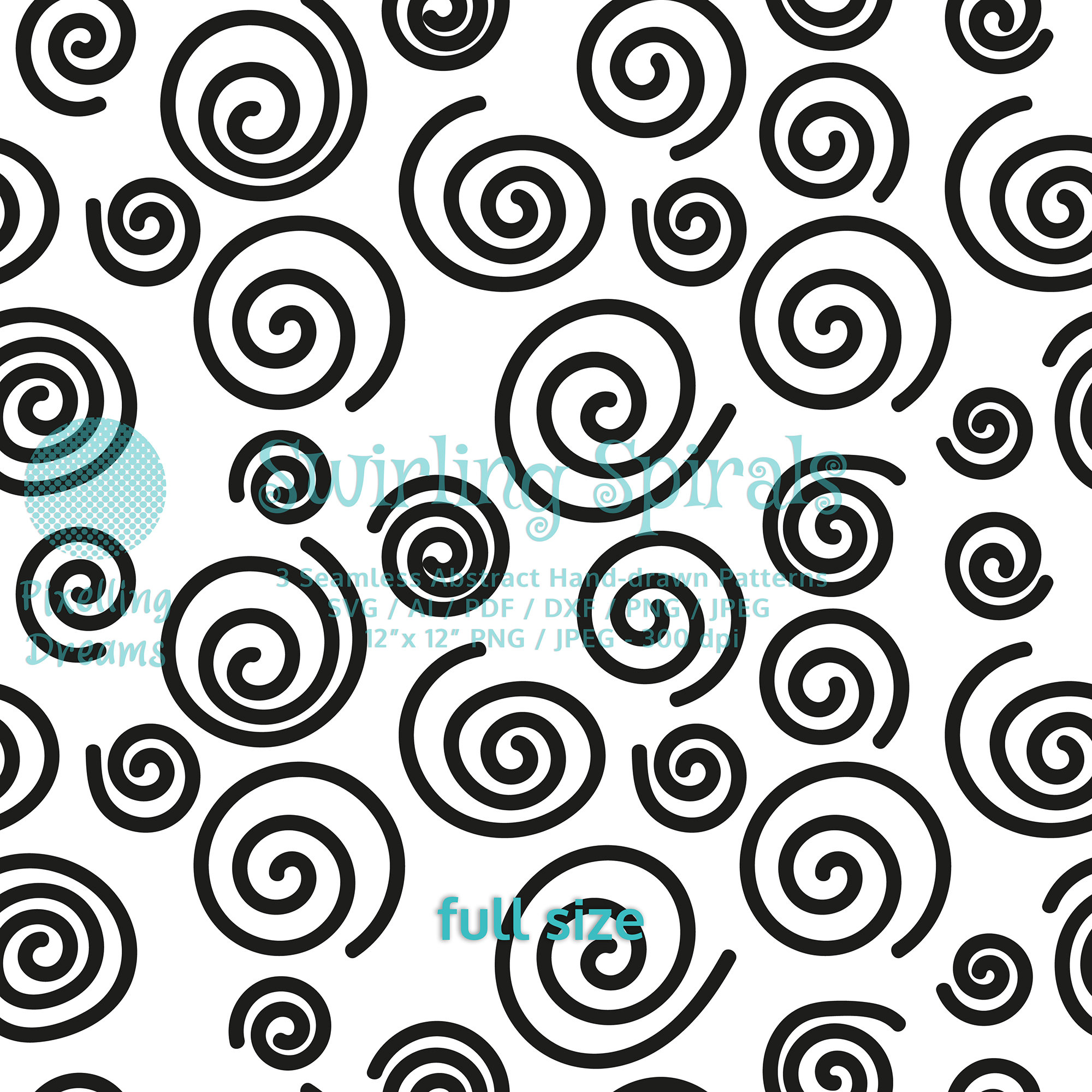 Swirling Spirals SVG Bundle, Seamless Abstract Hand-drawn Patterns ...