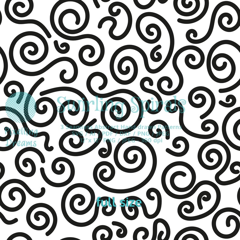 Swirling Spirals SVG Bundle, Seamless Abstract Hand-drawn Patterns ...