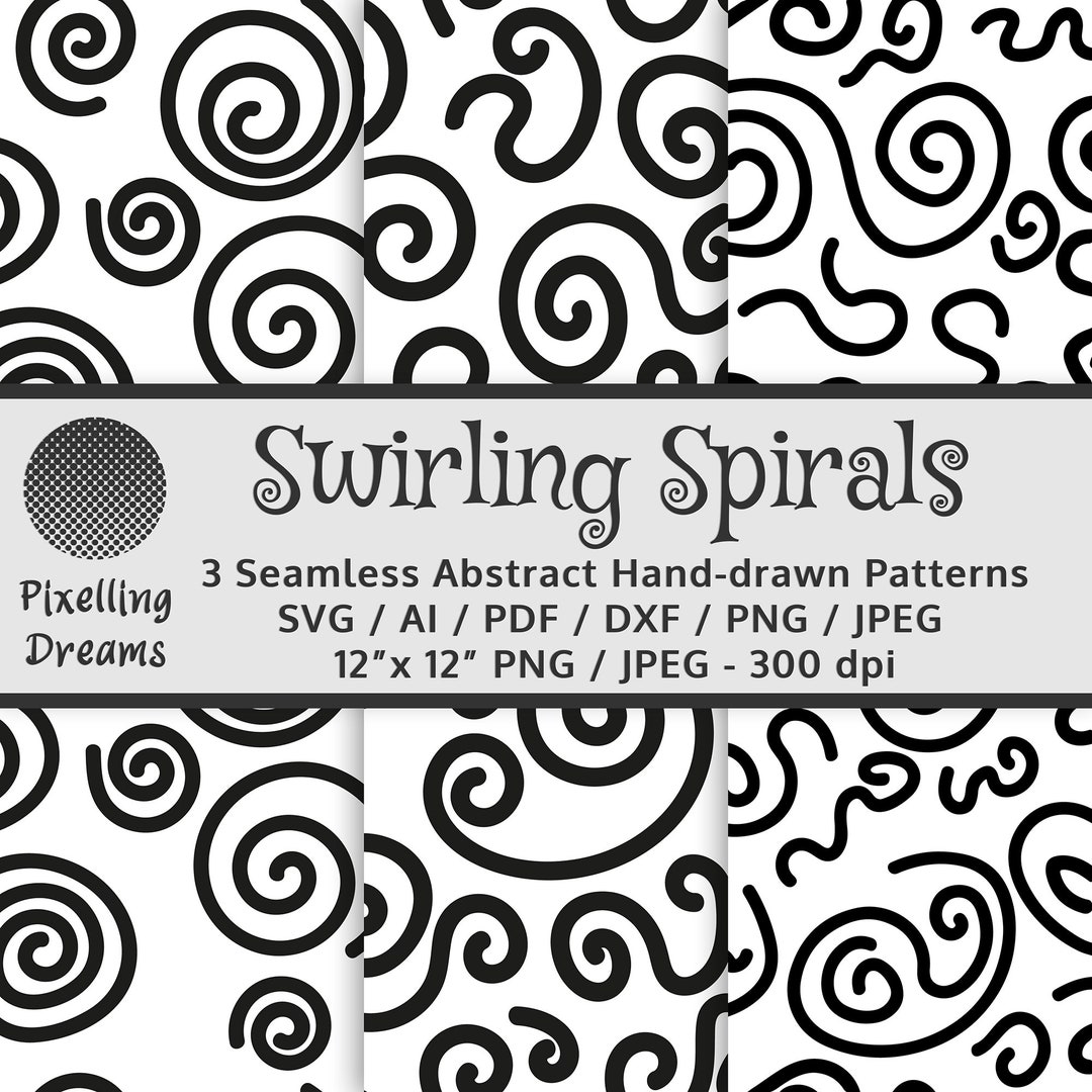 Swirling Spirals SVG Bundle, Seamless Abstract Hand-drawn Patterns ...