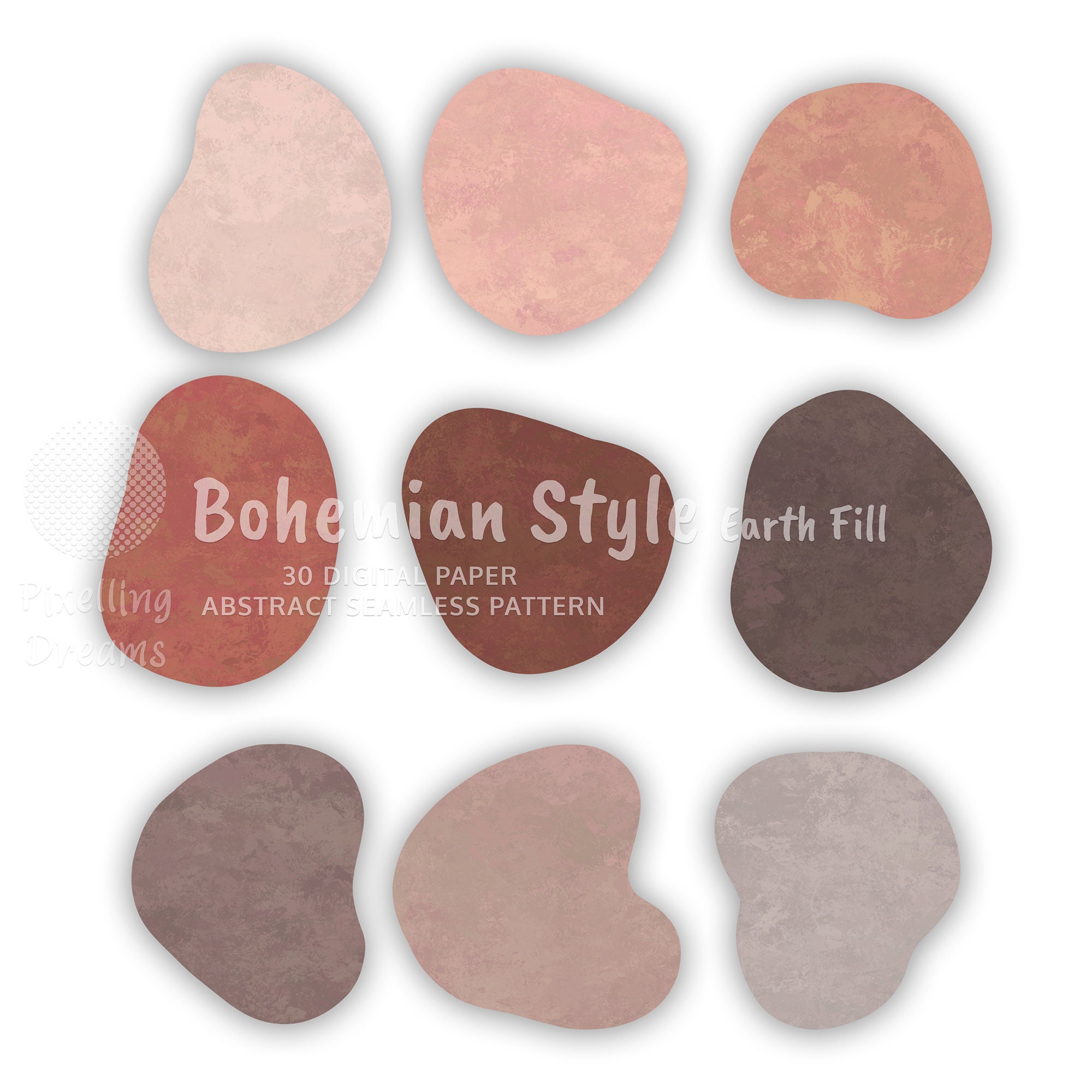 Boho Style Earth Fill Digital Paper, Abstract Nature Seamless Patterns ...