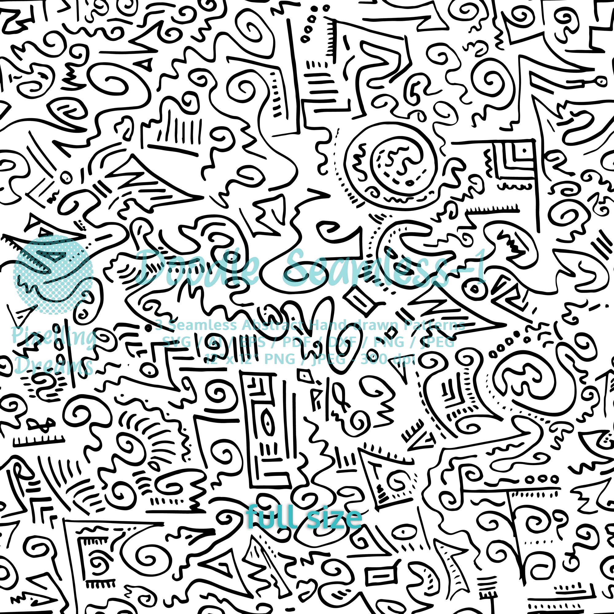 Doodle Seamless SVG Bundle, Seamless Abstract Hand-drawn Patterns ...