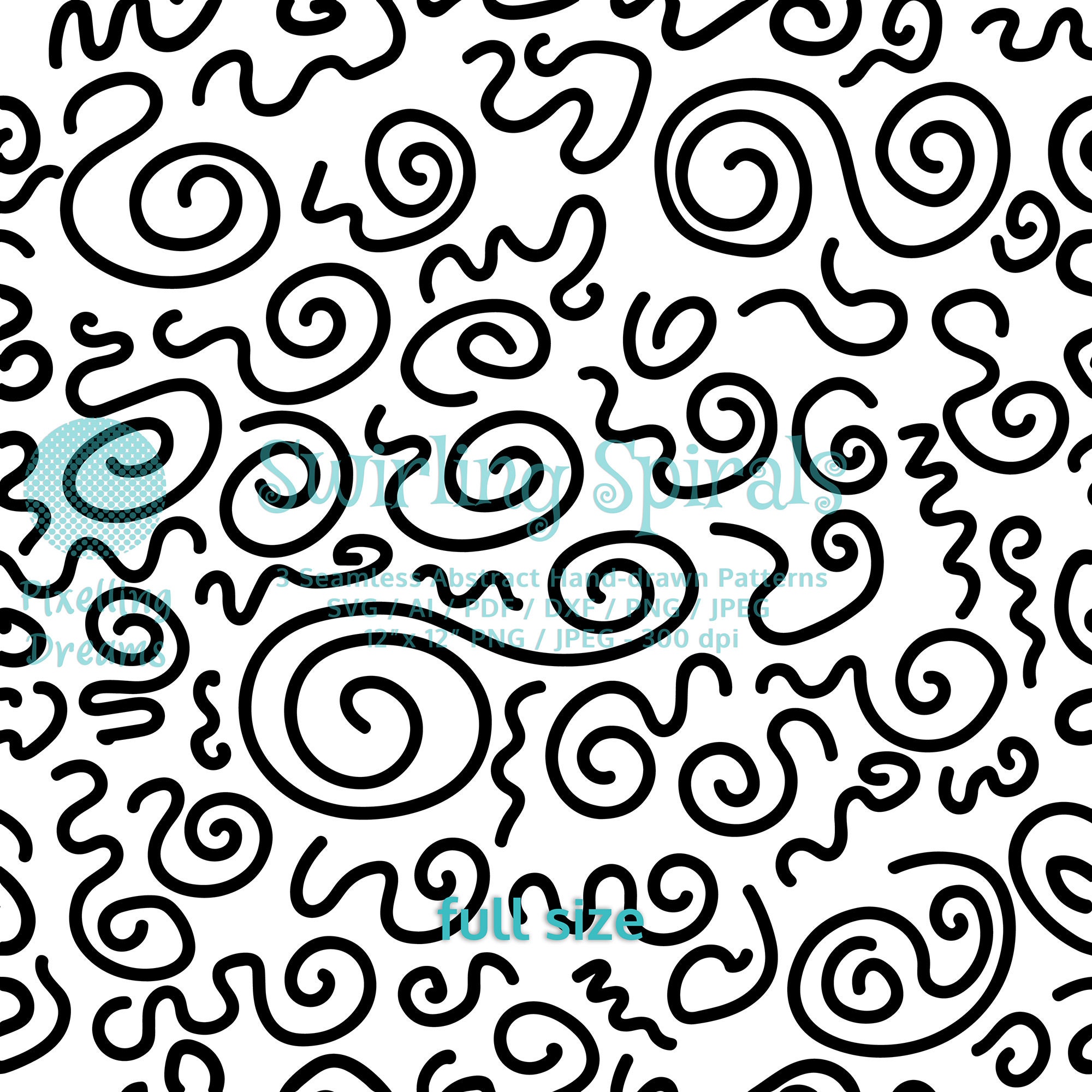Swirling Spirals SVG Bundle, Seamless Abstract Hand-drawn Patterns ...