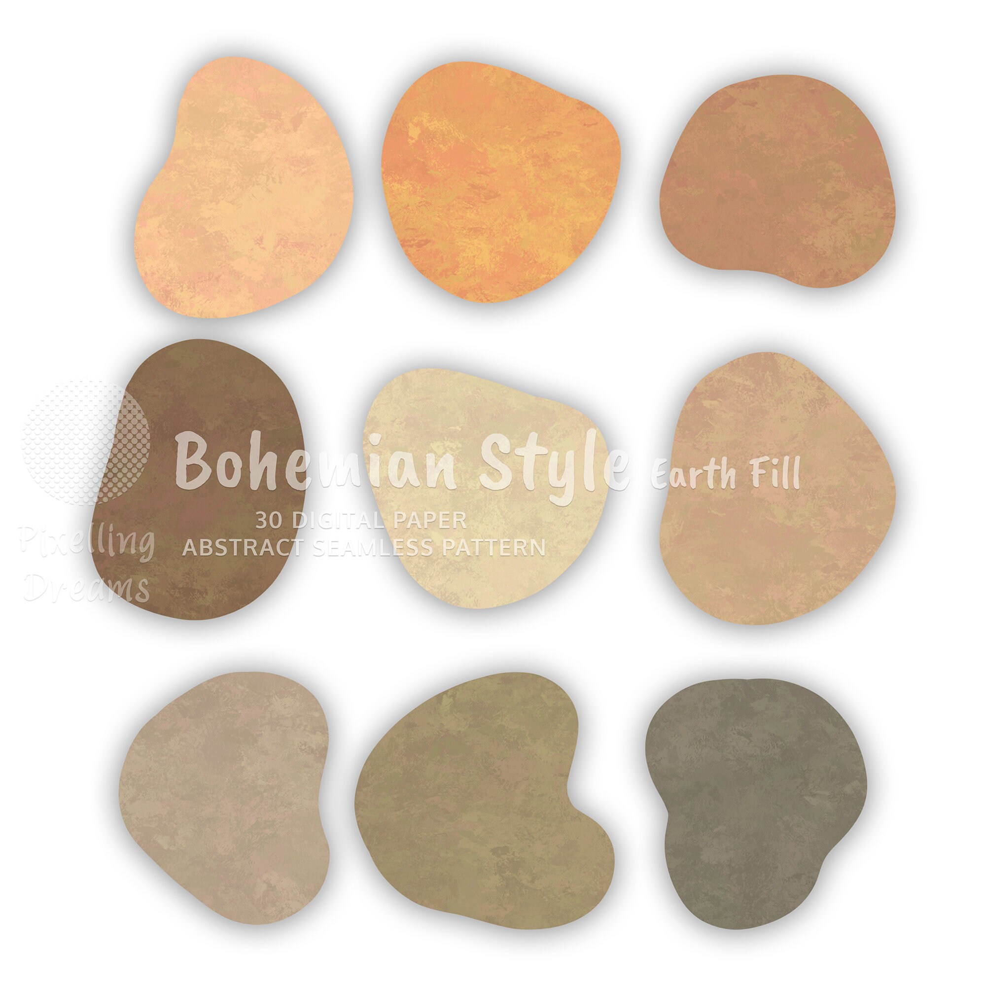 Boho Style Earth Fill Digital Paper, Abstract Nature Seamless Patterns ...
