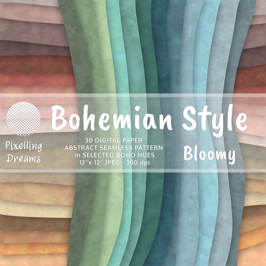 Boho Style Bloomy Digital Paper, Abstract Nature Seamless Patterns ...