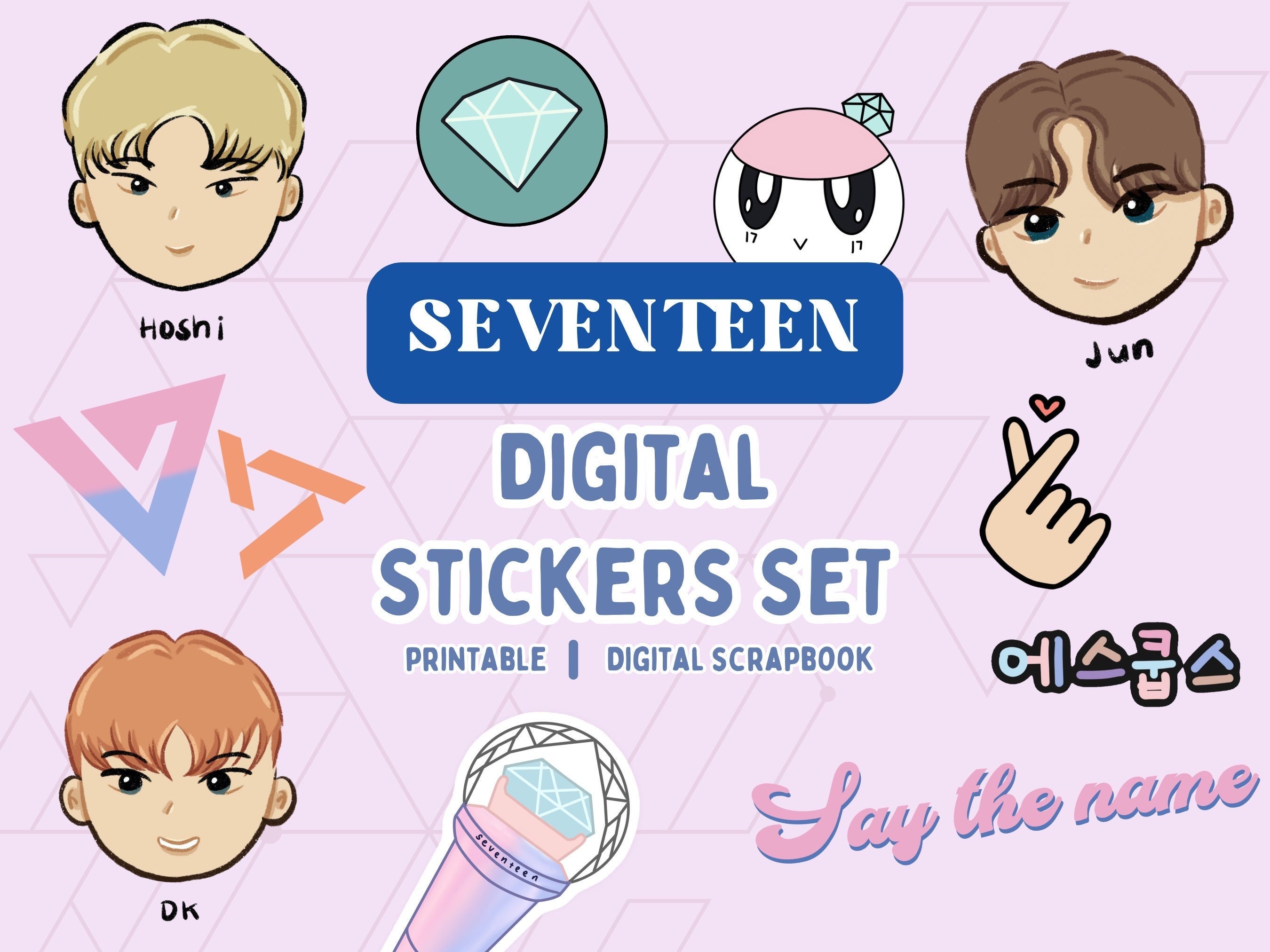 SEVENTEEN CARAT Digital Sticker Set, PNG, Printable, Seventeen Art, All ...
