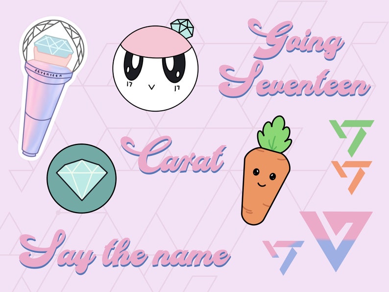SEVENTEEN CARAT Digital Sticker Set, PNG, Printable, Seventeen Art, All ...