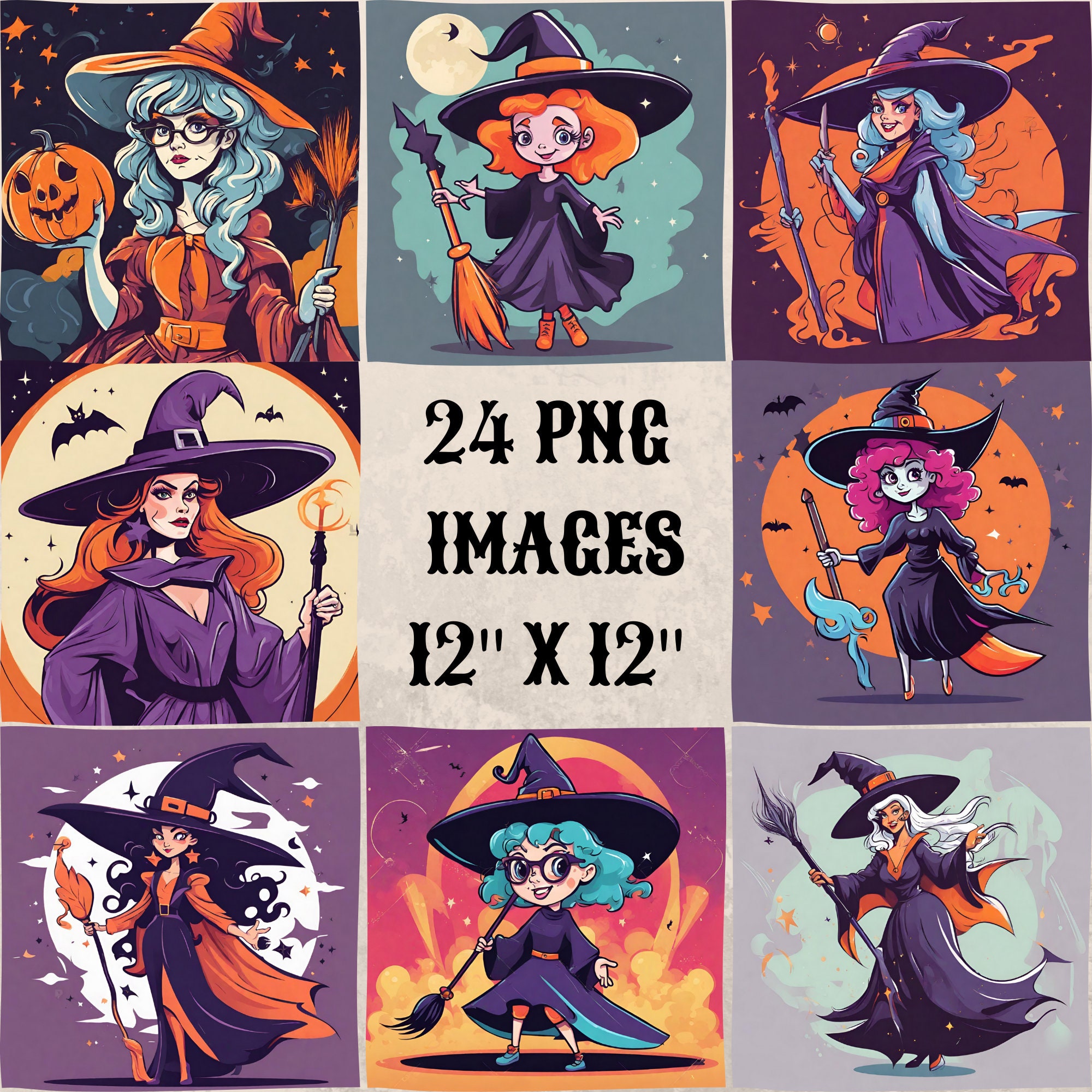 Gothic Witches Halloween Clip Art Bundle Spooky Season Pngs, Instant ...