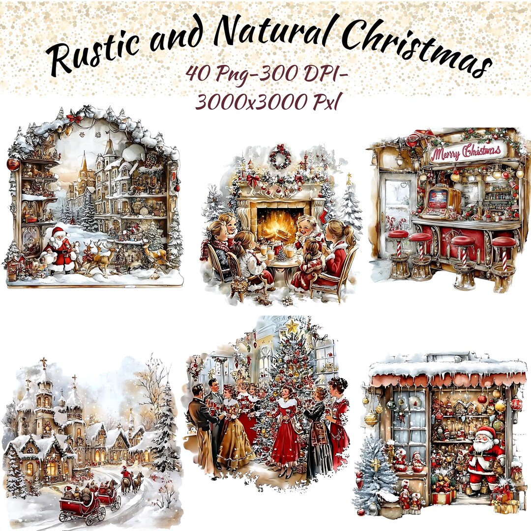 Rustic and Natural Christmas Clipart 40 Festive Handcrafted Holiday ...