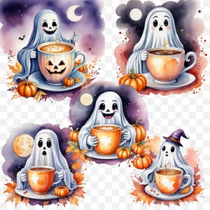 35 Halloween Drinking Ghost Clipart Set High-resolution PNG JPEG With ...