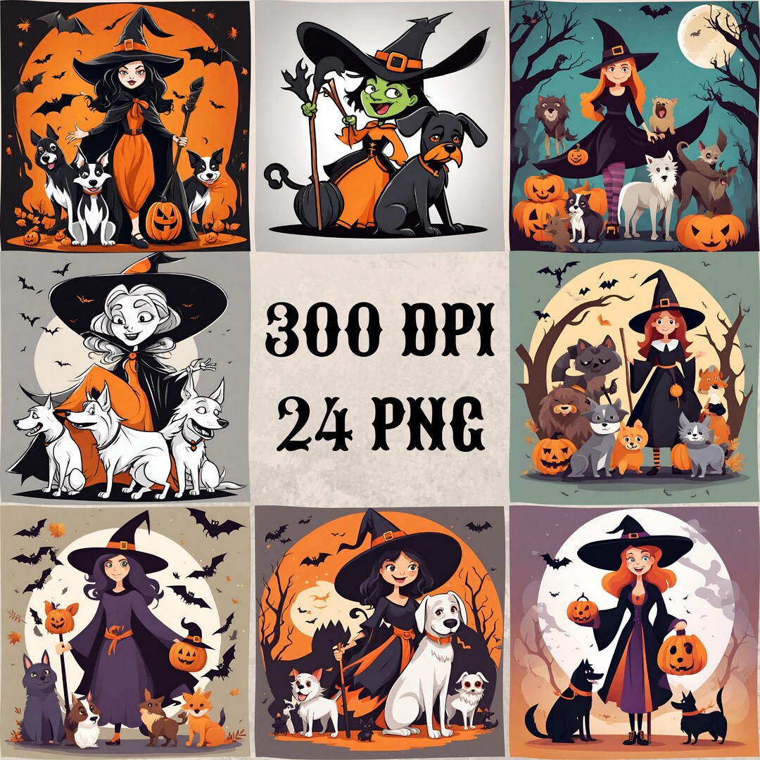 Gothic Witches Halloween Clip Art Bundle Spooky Season Pngs, Instant ...