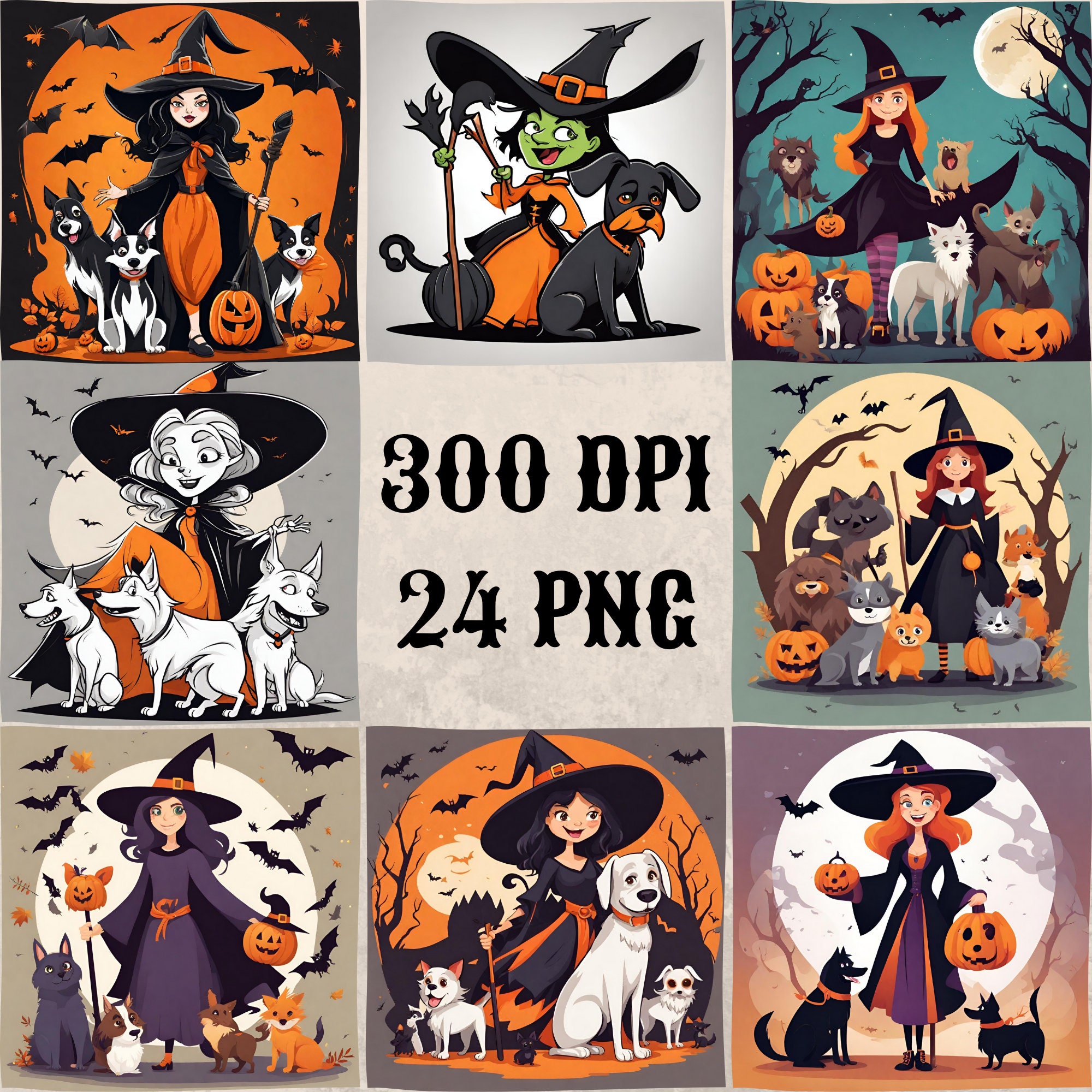 Gothic Witches Halloween Clip Art Bundle Spooky Season Pngs, Instant ...