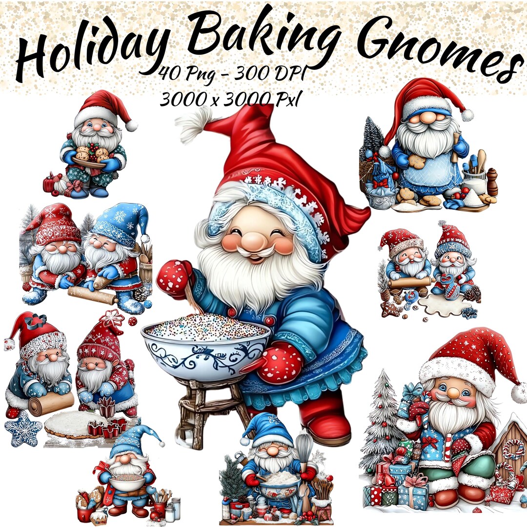 Holiday Baking Gnomes Clipart Set Fun & Festive Pngs for Your Holiday ...