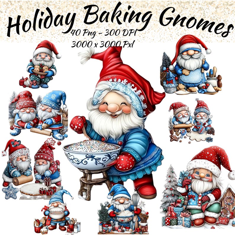 Holiday Baking Gnomes Clipart Set Fun & Festive Pngs for Your Holiday ...