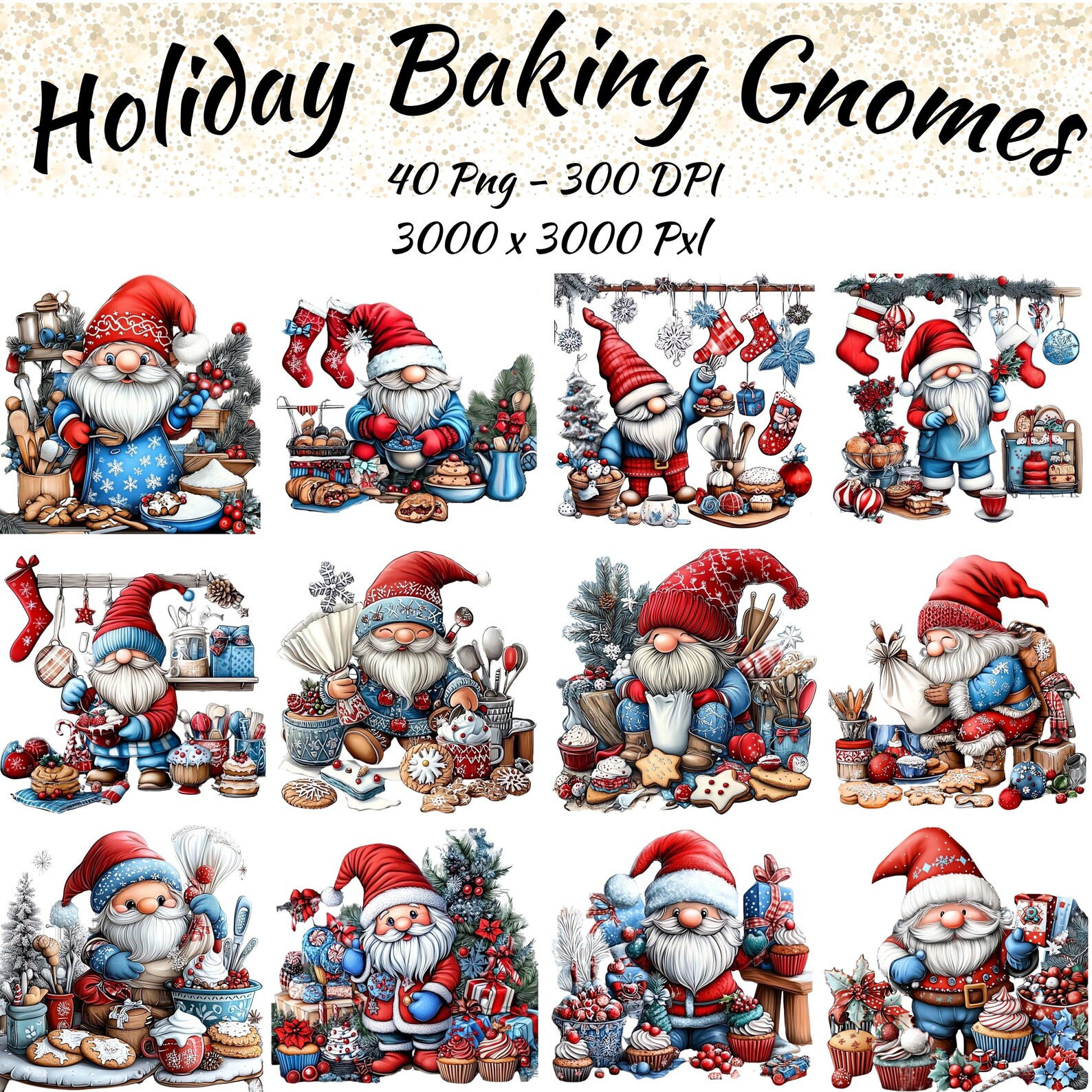 Holiday Baking Gnomes Clipart Set Fun & Festive Pngs for Your Holiday ...