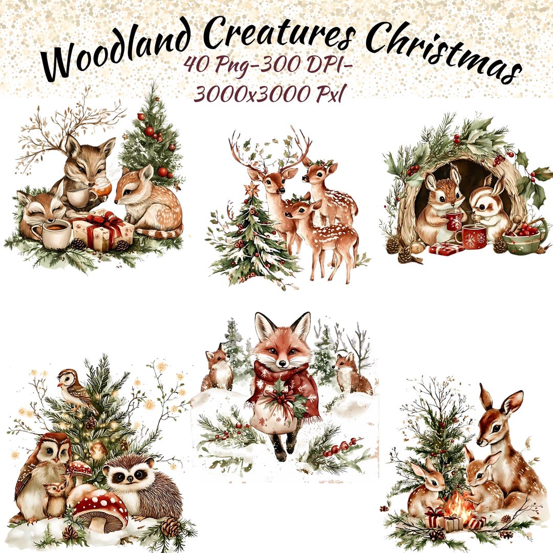 Woodland Creatures Christmas Clipart 40 Forest Animals, Deer, Foxes ...
