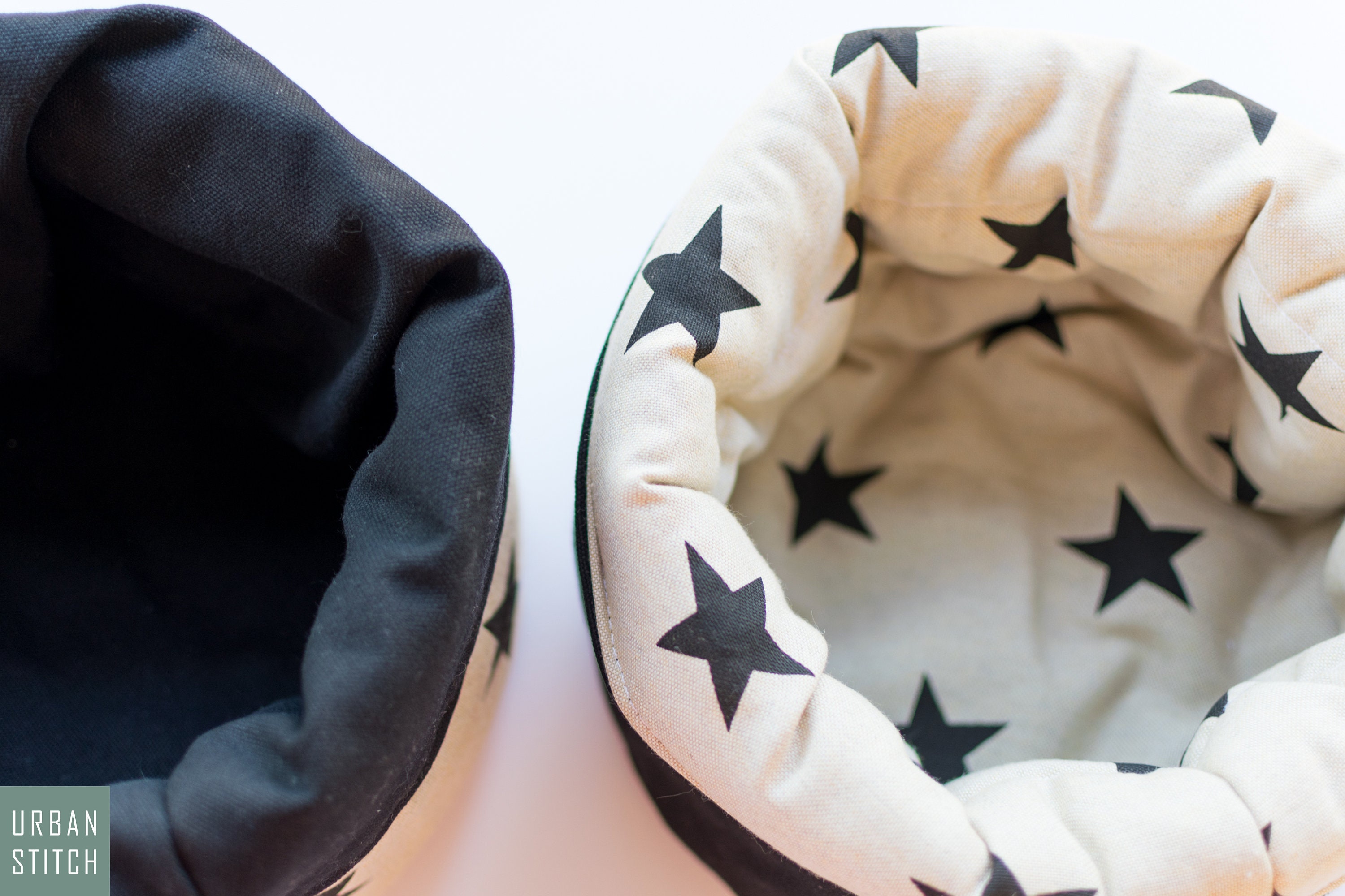 Round Fabric Basket - Reversible Storage Basket, Quilted Basket ...