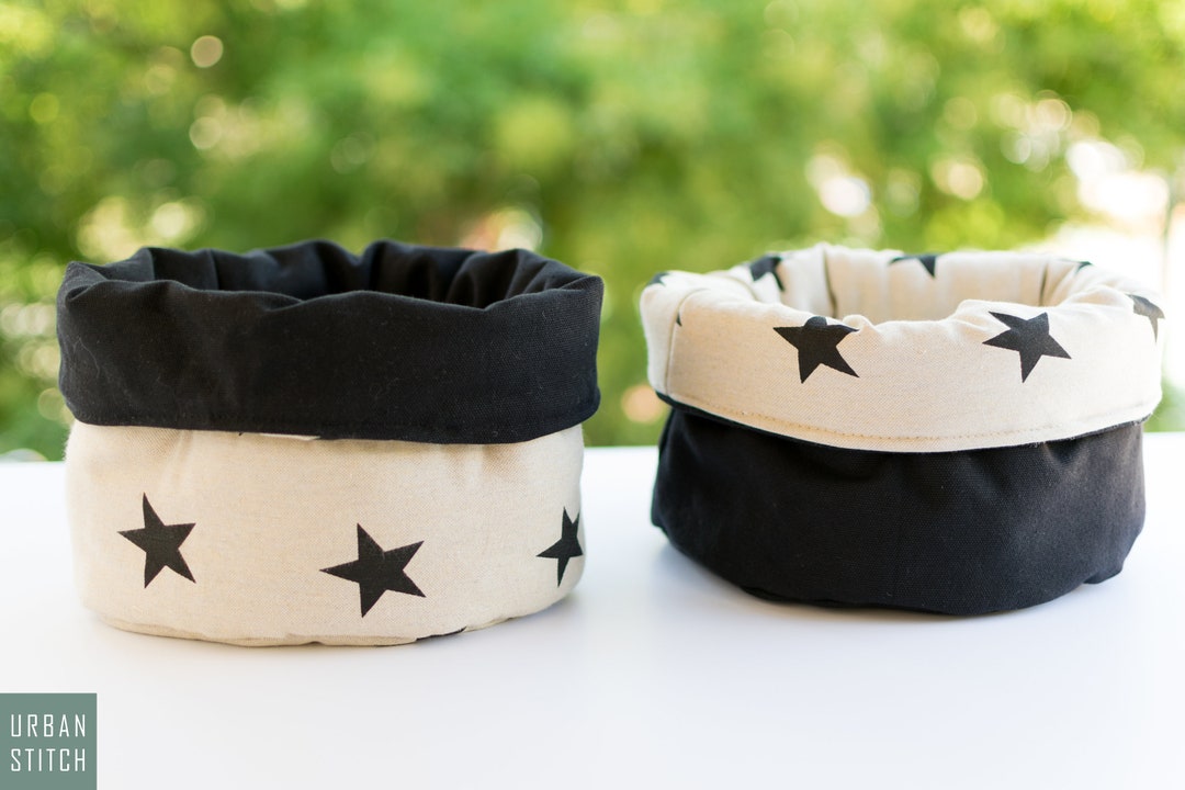 Round Fabric Basket - Reversible Storage Basket, Quilted Basket ...