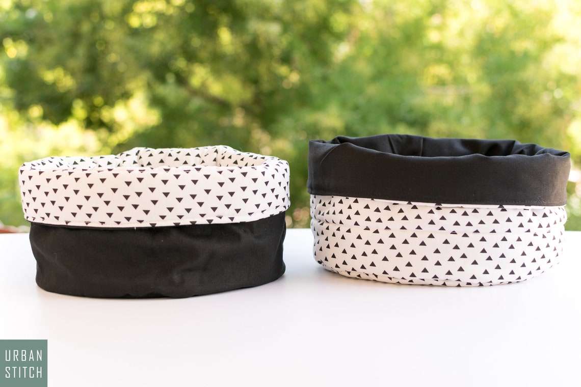 Round Fabric Basket - Reversible Storage Basket, Quilted Basket ...