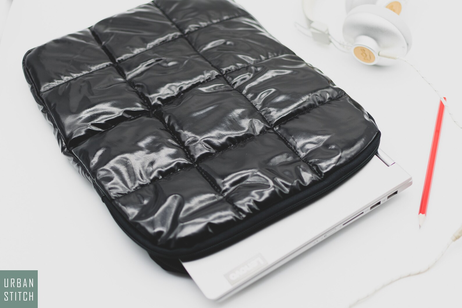 Black Vinyl MacBook Sleeve, Puffer Laptop Sleeve, Puffy iPad Sleeve ...