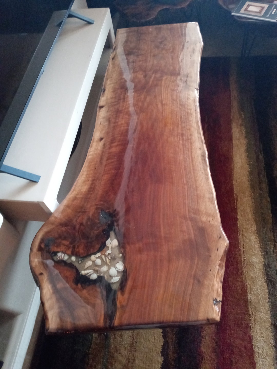 Black Walnut Epoxy Coffee Table With Shell Inlays, 22 X 50 X 2 Inches ...