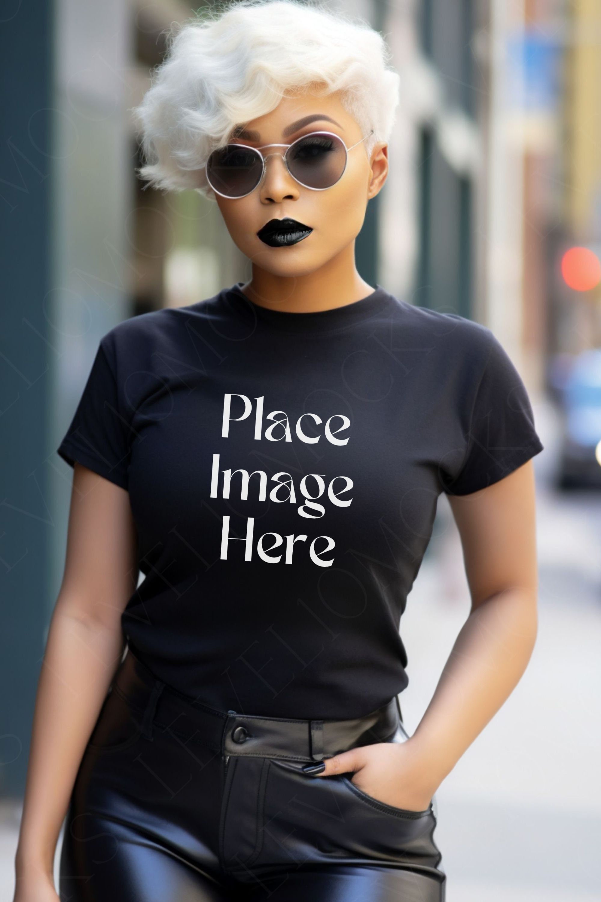 Curvy Model Mock up Black T-shirt Black Model Mockup African American ...