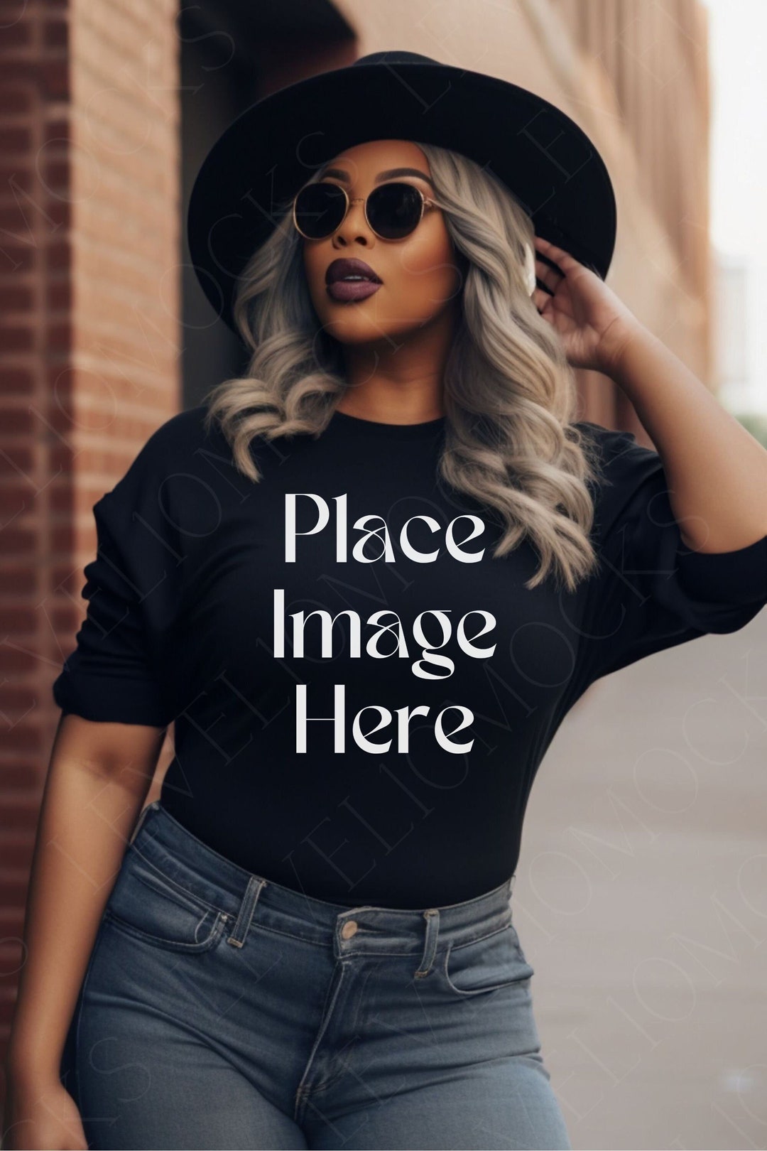 African American Women T-shirt Mock Ups Curvy Model Mock up Black T ...