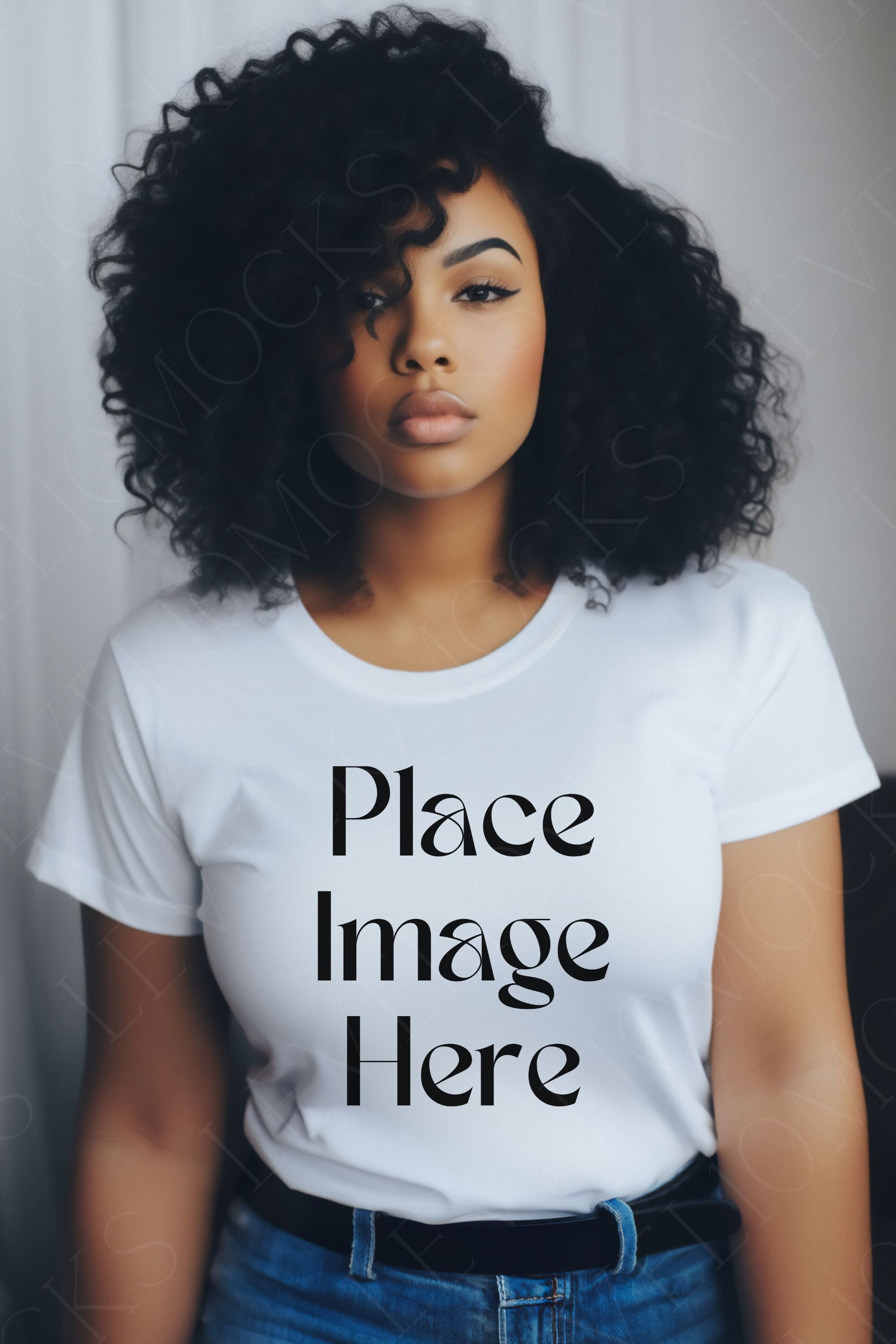 Curvy Model Mock up Black T-shirt Black Model Mockup African American ...