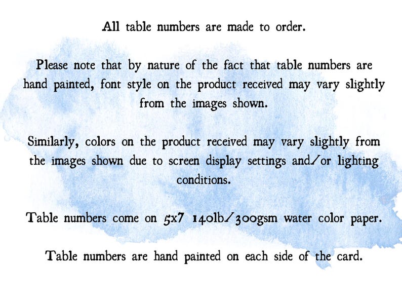 Hand Painted Watercolor Double-sided Table Numbers; Wedding; Party ...