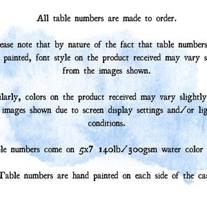 Hand Painted Watercolor Table Numbers, Wedding, Events, Double Sided - Etsy